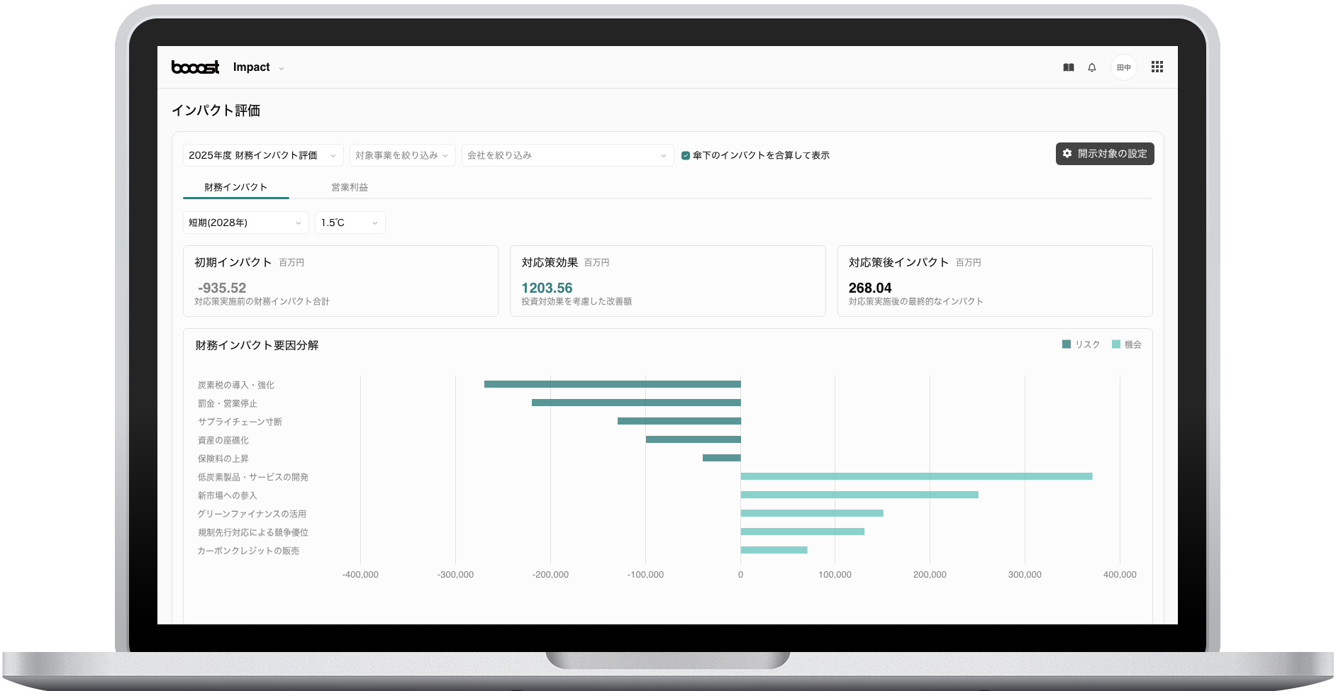 財務的影響を可視化 - Booost｜サステナビリティERPで CSRDやISSBへの対応を起点としたSXプロジェクト成功を支援